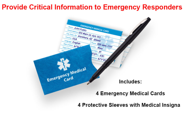 4-Pack Emergency Medical Cards Includes 4 Protective Tyvek Sleeves – In ...